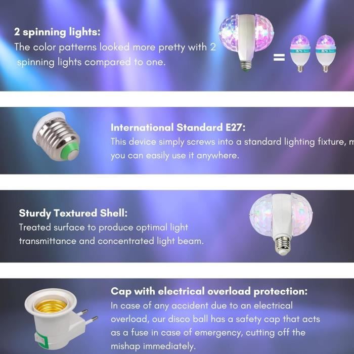 Boule a Facette 360° Rotative avec Double Projecteur e Connecteur de ...