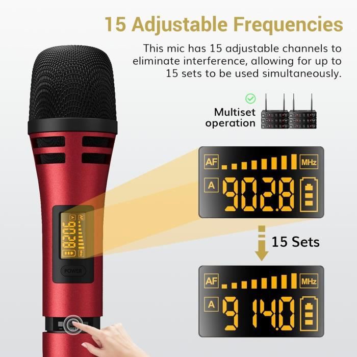 Micro Karaoke sans Fil, UHF Microphone Systèmes Dynamique Chant ...