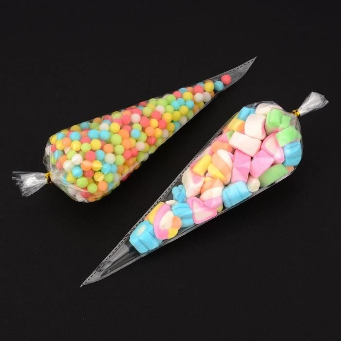 Sachet Bonbon Transparent, 100 Pcs Cône Sac Cellophane, Petit Sacs En ...