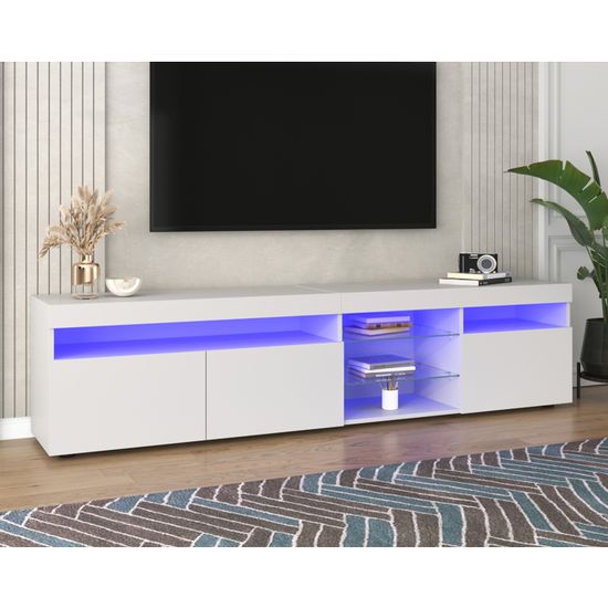 Meuble TV Bas design Moderne avec Éclairage LED Réglable - Structure en ...