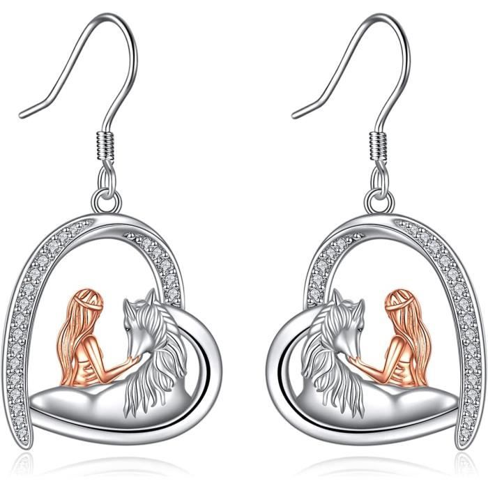 Boucles D'Oreilles Cheval Filles Coeur Boucles D'Oreilles En Argent ...