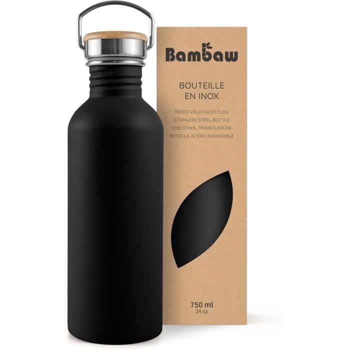 Gourde 750 ml Inox, Gourde Sport Noire, Bouteille d’Eau Non-Isotherme ...