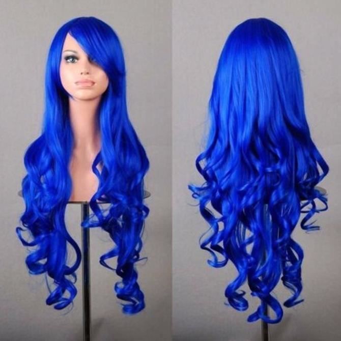Perruque de modeFemmes Lady long cheveux bouclés onduleux Anime Parti ...