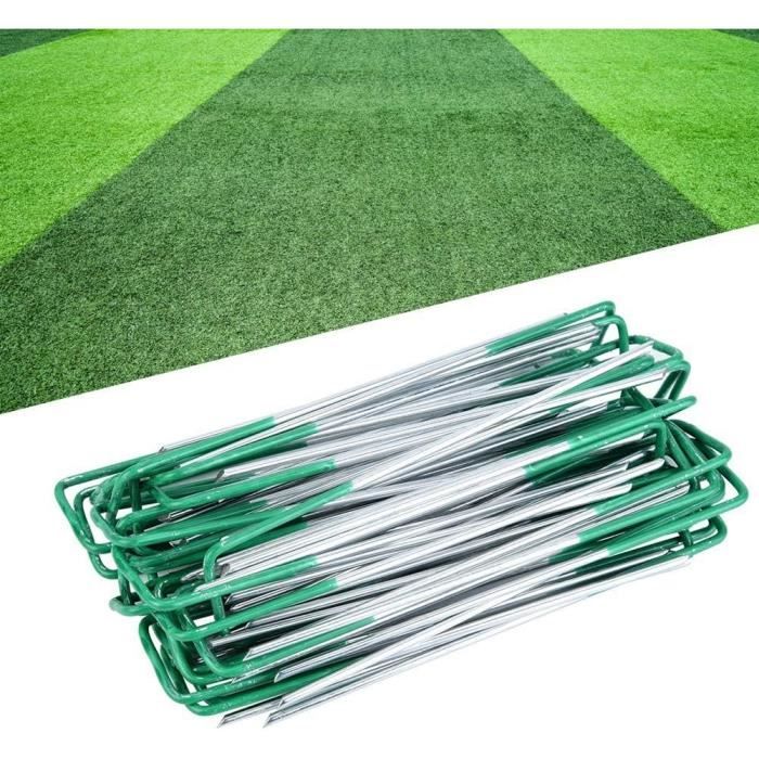 Agrafe des Broches en U, Clou de réparation de pelouse, 100pcs Demi Vert Artificiel Gazon en U ...
