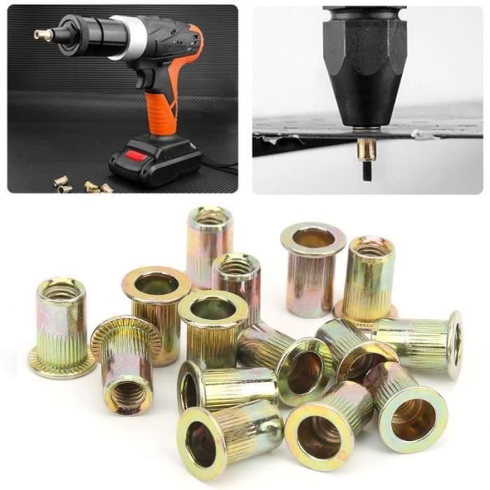 Écrou d'insertion fileté 100pcs Écrou à Rivet à Tête Plate Plaqué Zinc ...