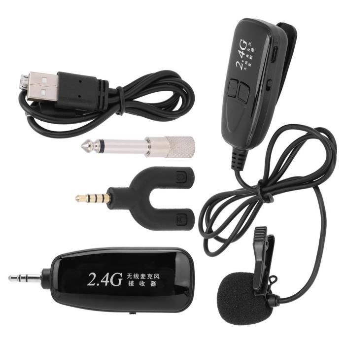 Microphone Lavalier sans fil, microphone à pince à collier exquis en métal 2.4G + plastique ...