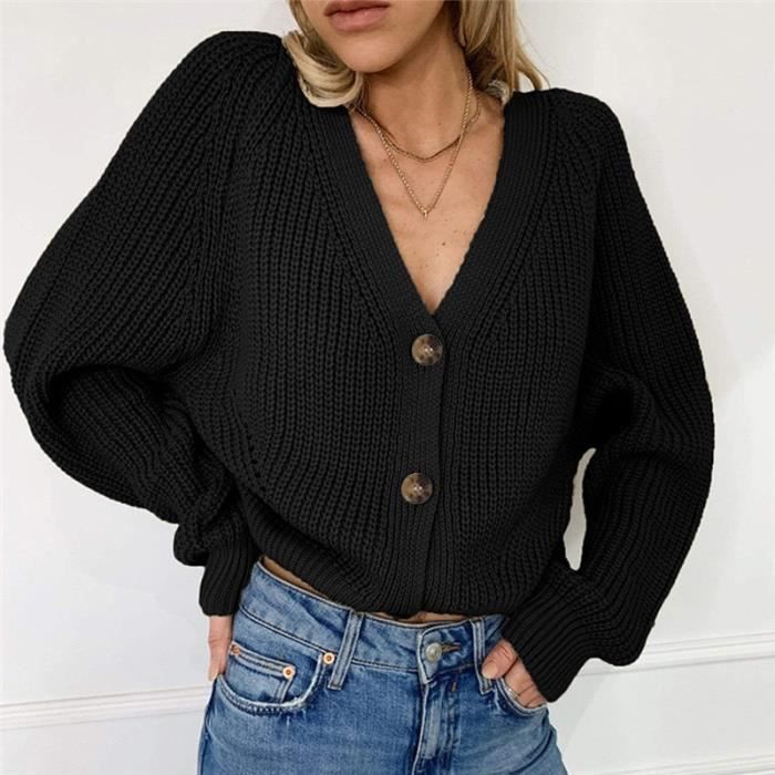 PULL,Cardigan tricoté à manches longues et col en v pour femme ...