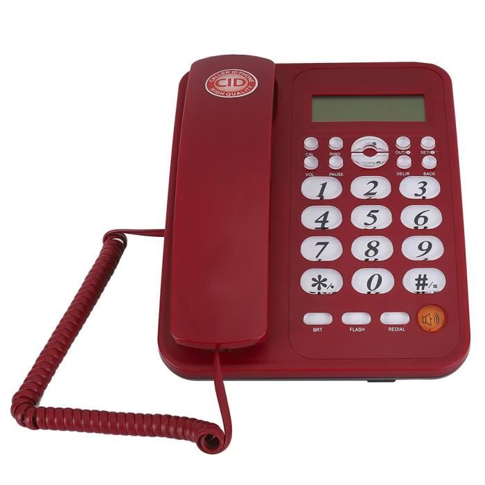 Mxzzand Téléphone filaire Téléphone de Bureau Rouge Téléphone Fixe de Bureau à Domicile Filaire ...