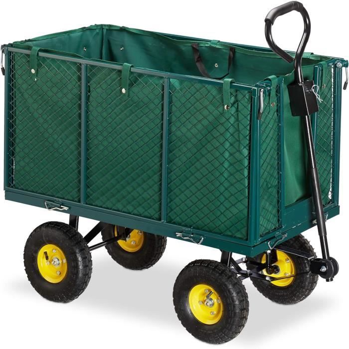 Chariot de Jardin, Grosse charrette à Bras avec côtés rabattables,bâche ...