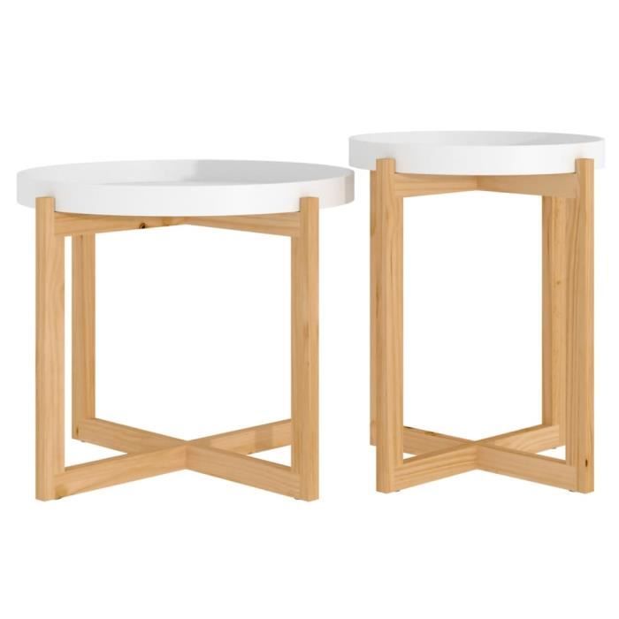 RHO - Tables basses 2 pcs Blanc Bois d'ingénierie et pin massif - YOSOO ...