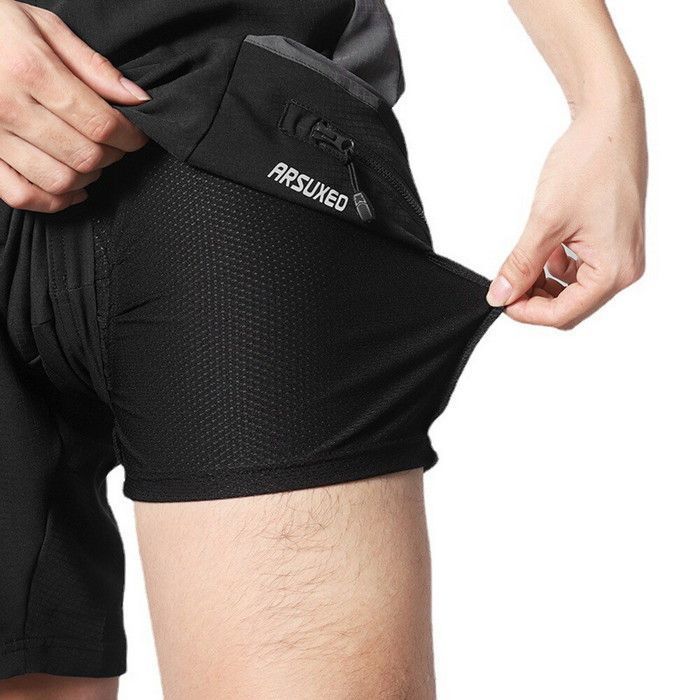 ARSUXEO-Short de cyclisme respirant pour homme,2 en 1,avec coussin en ...