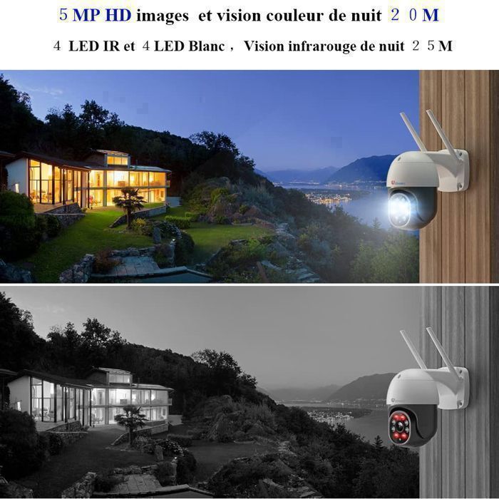5MP Caméra de surveillance Ctronics extérieure WiFi 2,4Ghz/5Ghz PTZ 20M ...