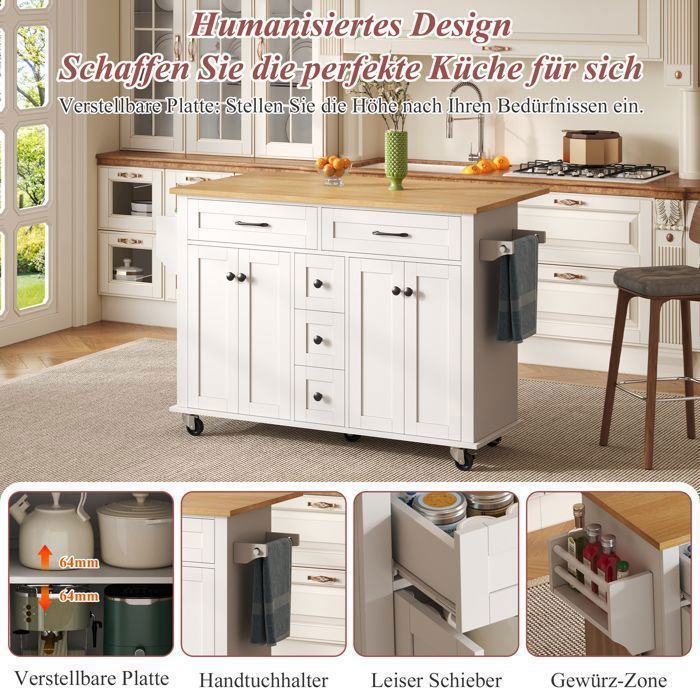 Modern kitchen trolley, kitchen island with fold-down worktop and five ...