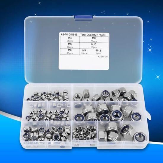 Fangming-crous 175pcs M3 M4 M5 M6 M8 M10 M12 Acier inoxydable 304 Nylon crou autobloquant ...