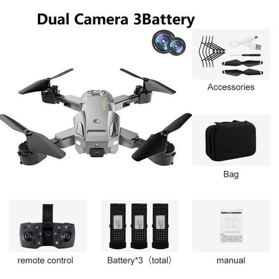 Gray Dual 3B Drone Q6 4K RC avec Caméra Wifi et FPV, Photographie ...