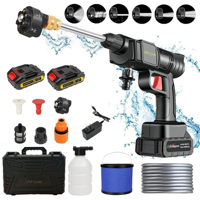 Nettoyeur haute pression 6-en-1 sans fil, 48VH Pistolet de lavage - 300W - 12000mAh - Avec 2 ...
