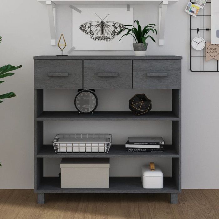 VX - Table console HAMAR Gris foncé 90x35x90 cm Bois massif de pin ...