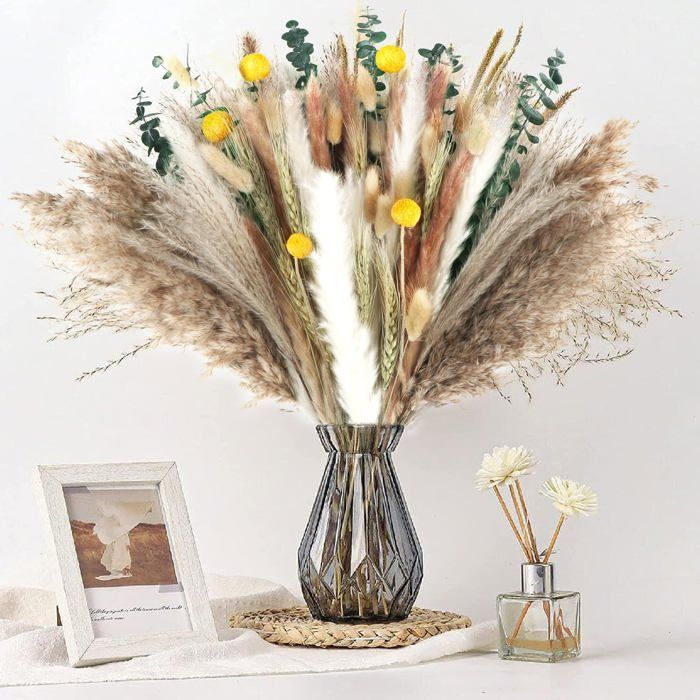 135 Pcs Décoration De Fleurs Séchées Naturelles, Bouquet De Pampas Séché Pampas Art Décoration ...