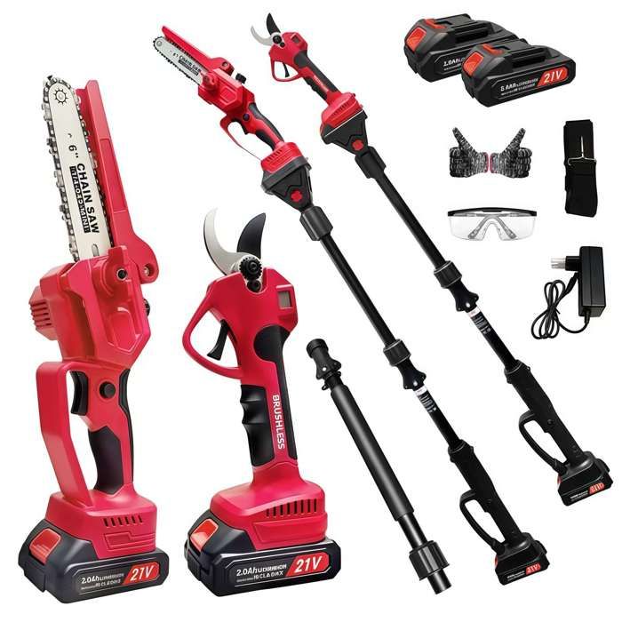 Kit Jardinage 4-en-1 21V: Sécateur Électrique + Scie, Perche ...