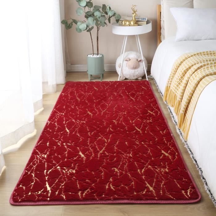 Tapis Rouge Or 80x160cm Rectangulaire Doux Peluche Tapis de Chambre ...