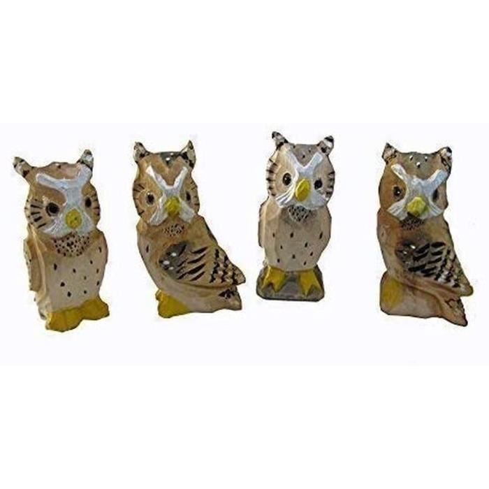 Hiboux 4 Pièce en Set,Sculpté à la Main ,Yeux Verre,Peint à Main,Env ...