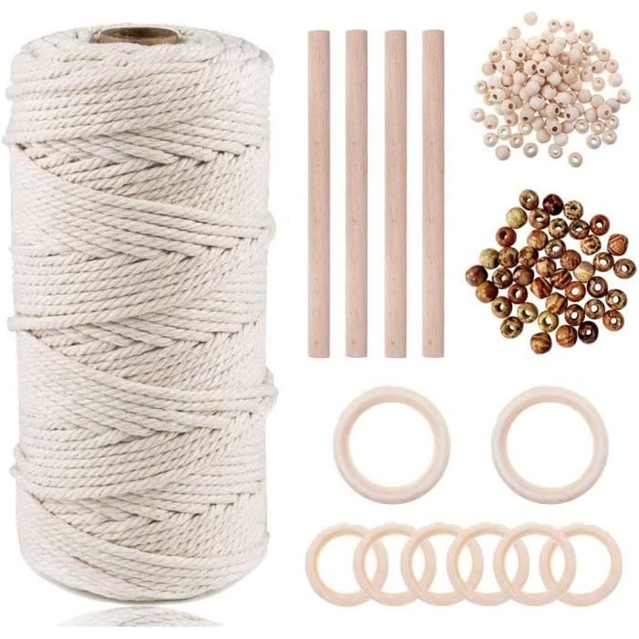 Naturel Fil Macrame, Corde Coton Macrame(3mm x 100m), Fil de Coton ...