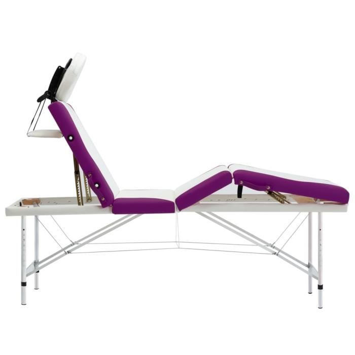 Dilwe Table De Massage Pliable 4 Zones Aluminium Blanc Et Violet2