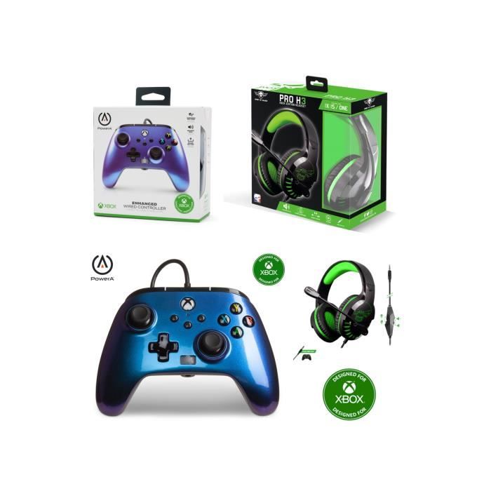Manette XBOX ONE-S-X-PC bleu NEBULA métalisée Officielle + Casque Gamer ...