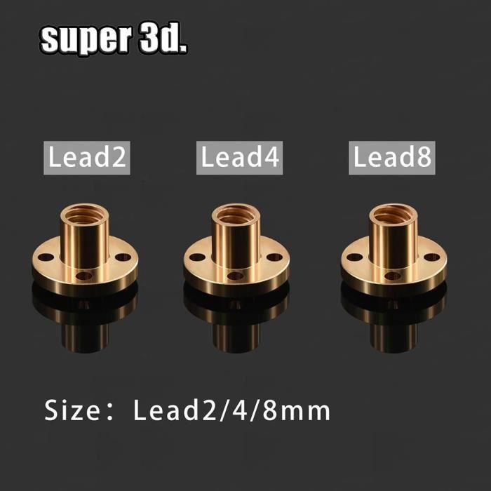 Écrou à vis en cuivre T8 de 2-4-8mm pour imprimante 3D,accessoire d'assemblage pour moteur pas à ...