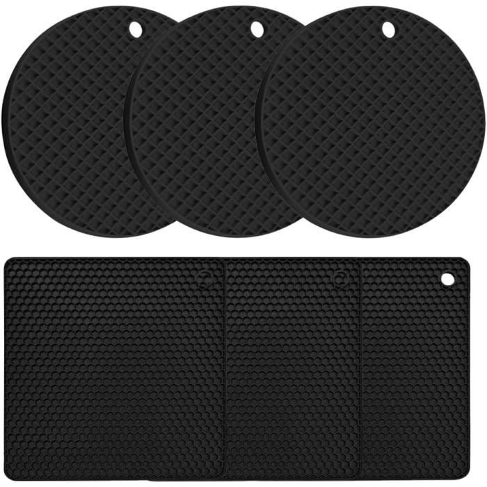 Lot De 6 Dessous De Plat Ronds Et Carrés Napperon En Silicone Noir Sous ...