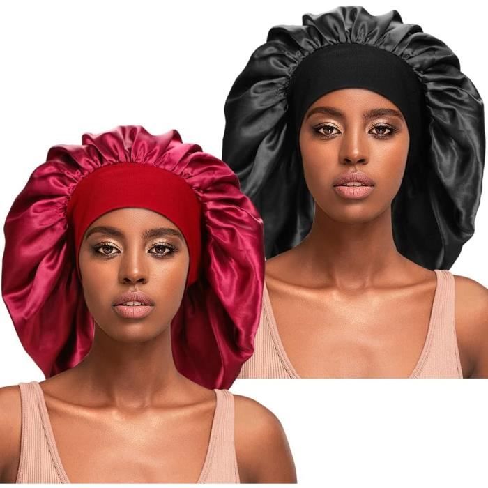 Lot de 2 bonnets de sommeil soyeux extra larges pour cheveux bouclés ...