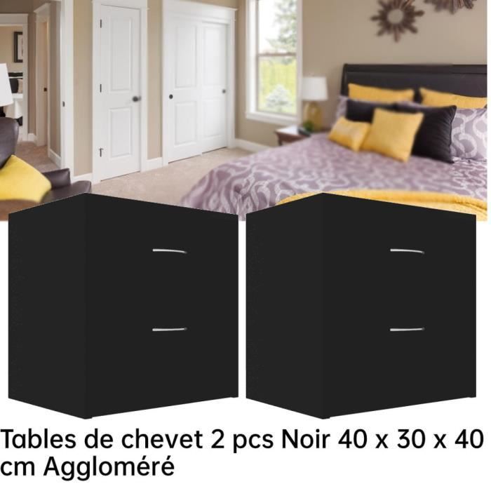 COC Tables de chevet 2 pcs Avec 2 tiroirs Noir 40 x 30 x 40 cm L ...