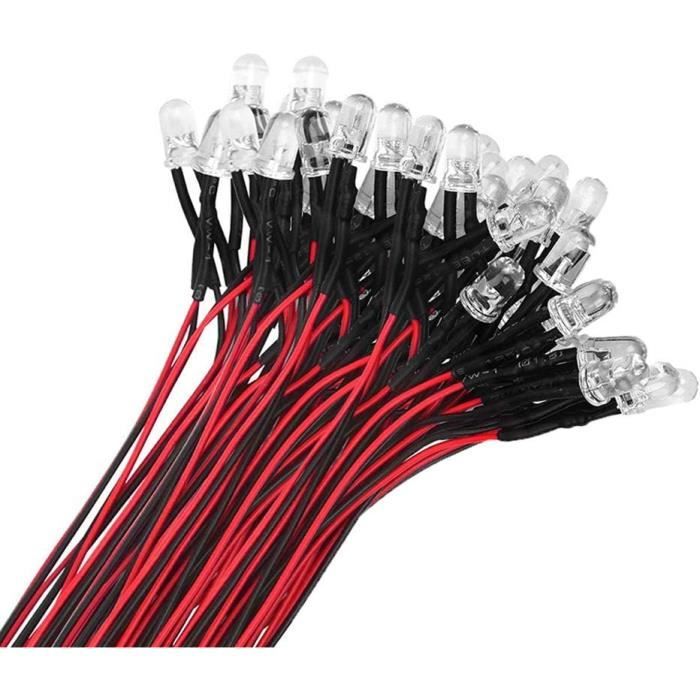 50 Pièces 12V Diodes Led Pre-Wired Round Top Ampoule Lampe, 5Mm Diode ...