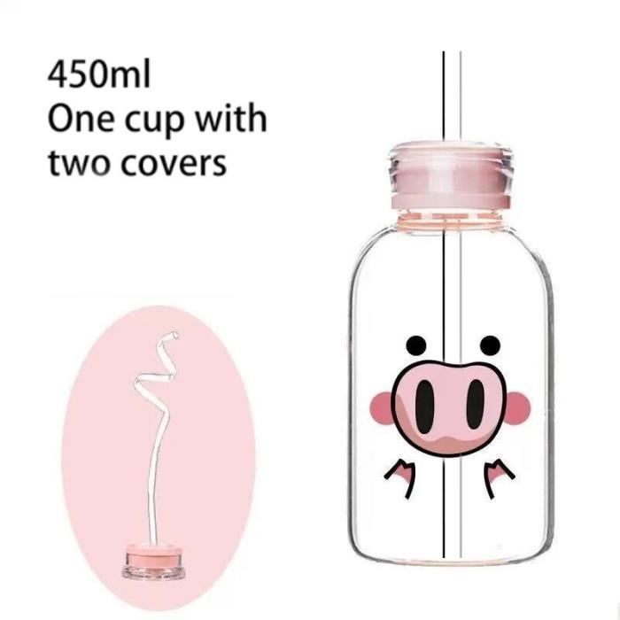 SERVICE A CAFE,Cup 5 Pig Bottle-450ml--Mini bouteille'eau en verre pour enfants, tasse mignonne ...
