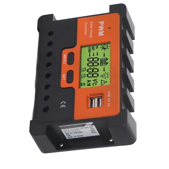 ZJCHAO régulateur solaire Contrôleur solaire PWM 50A 12V 24V 48V sélection manuelle régulateur ...