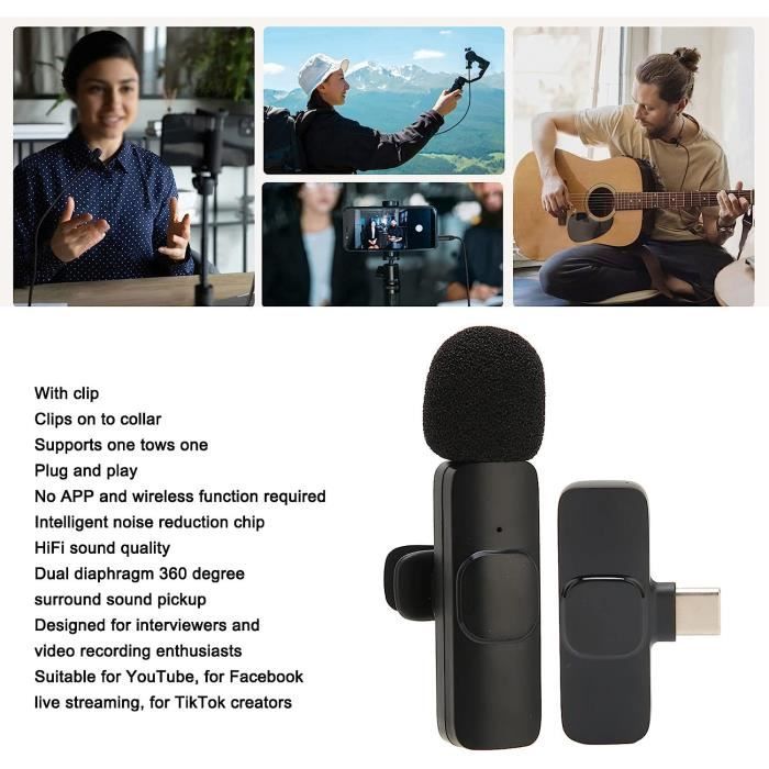 Micro Lavalier Sans Fil, One Tows One Plug And Play Microphone Lavalier ...