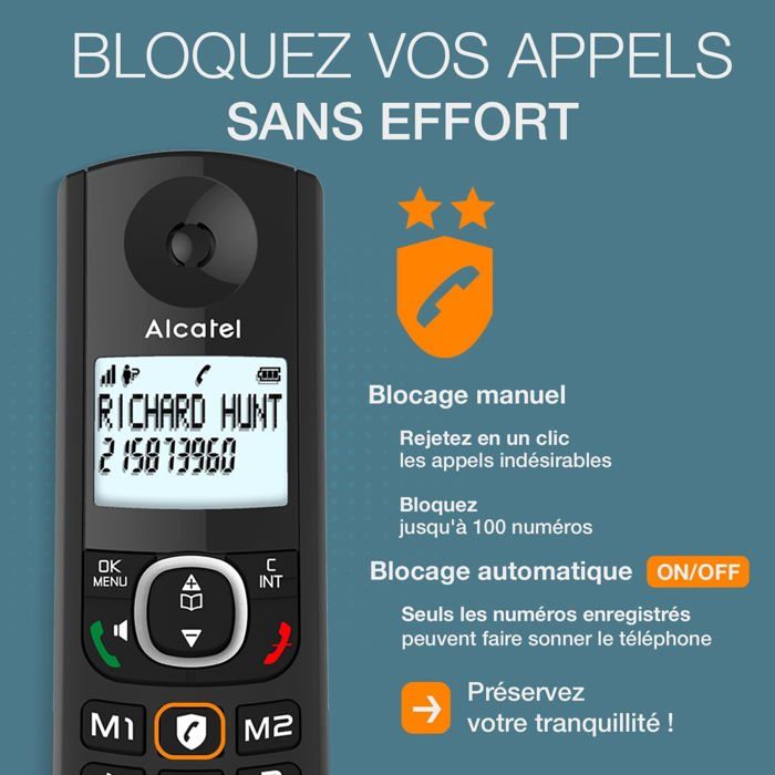 ALCATEL F530 - Téléphone Fixe Sans Fil DECT - Grand Écran Rétroéclairé ...