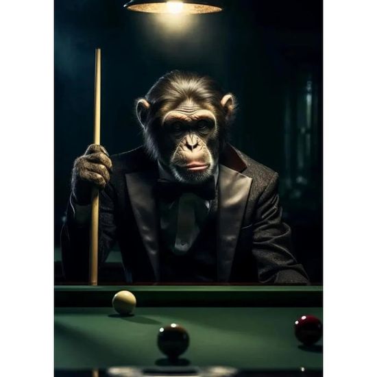 Affiche de portrait de fumée de singe d'animal mignon de billard de ...