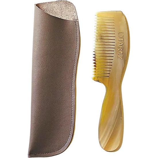 Peigne à manche en corne véritable avec son étui en cuir ,démêloir pour ...