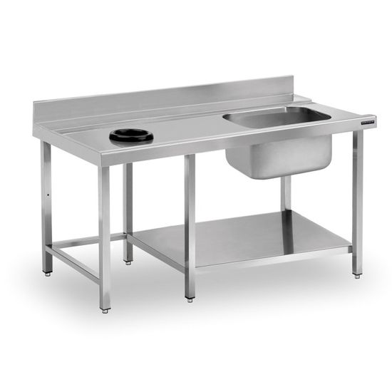 Table de Prélavage Inox avec Trou de Vide Déchets, Bac à Droite et Étagère - Distform - l1600 ...