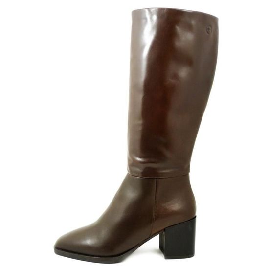 Botte femme - TAMARIS - Cuir Marron - Zip - Talon Large 6cm - Haute ...