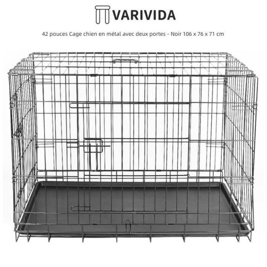 Cage pour chien en métal - VARIVIDA - 42 pouces - Double porte - Noir ...