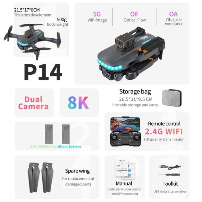 Black-Flow-8K-2B-K750FA-Drone P14 MAX 8K HD GPS Professionnel UAV Intelligent, Évitement d ...