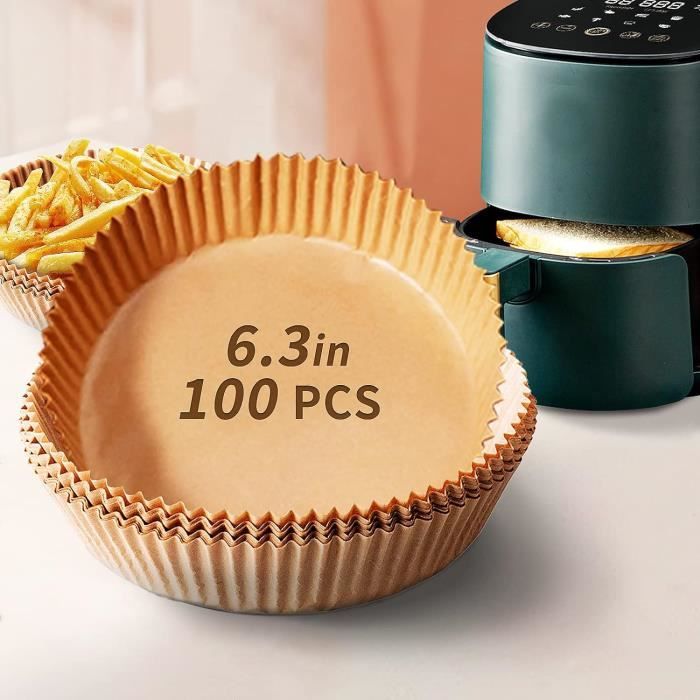 Papier Cuisson Air Fryer, 100Pcs Papier Cuisson Friteuse Air Chaud ...
