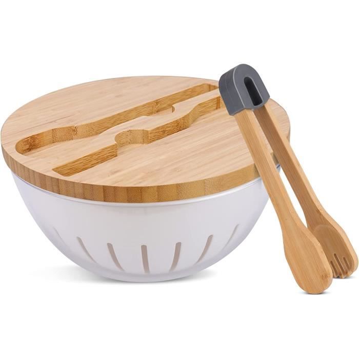 2 Bols à Salade avec Couvercles en BambouØ27cm Grand Saladier 9 en 1 ...