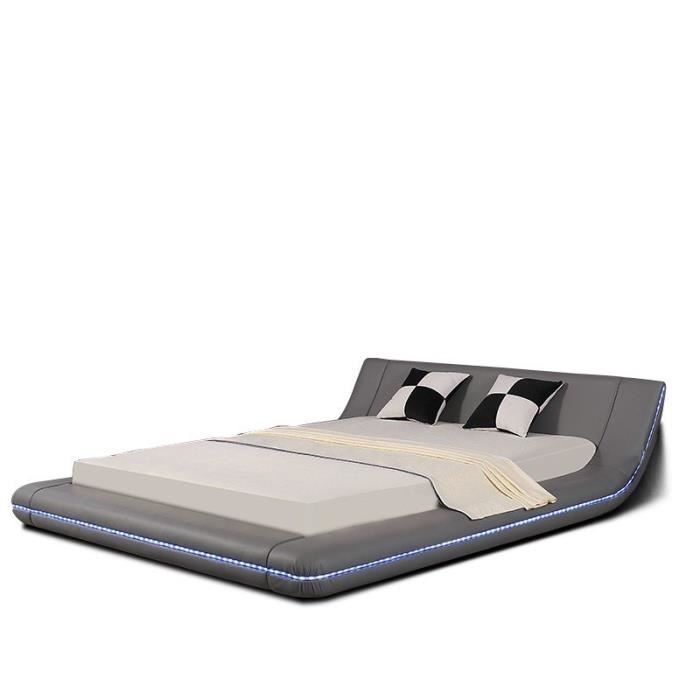 Lit design avec led Lari - Gris - 180x200 - Cdiscount Maison