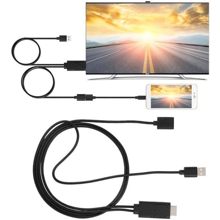 2 en 1 USB to HDTV HDMI Adaptateur TV USB Câble pour iPhone Android ...