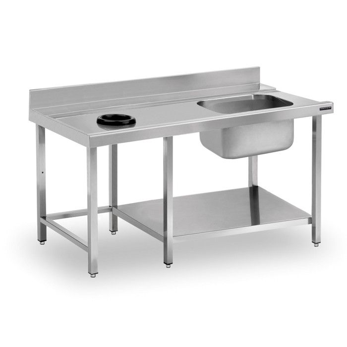 Table de Prélavage Inox avec Trou de Vide Déchets, Bac à Droite et Étagère - Distform - l1600 ...