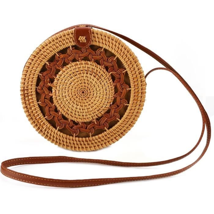 Rond Sac En Rotin, Boheme Rond En Rotin Sac À Bandoulière Fait Main Sac ...