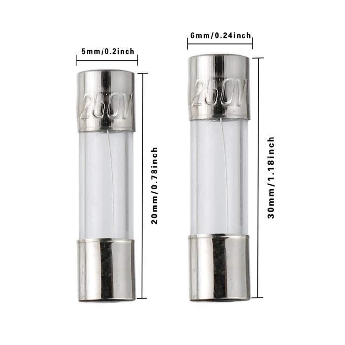 SUC-Fusibles en verre Lot De 200 Fusibles De Voiture En Verre 250 V 5 X 20 Mm 6 X 30 Mm Pour ...